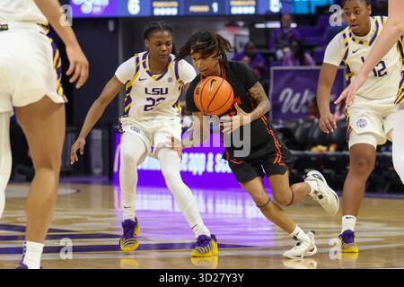 LSU Tigers guard Milaysia Fulwiley (23) shoots a three-pointer over ...