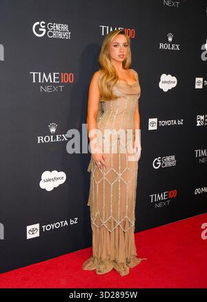 Tate McRae attends the 2025 Time 100 Next, held at Current Pier 59 in ...