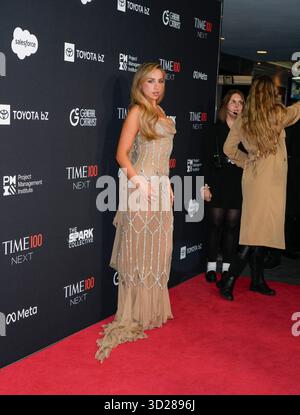 Tate McRae attends the 2025 Time 100 Next, held at Current Pier 59 in ...