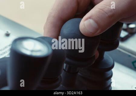 Hydraulic control levers. Drilling platform control panel Stock Photo ...