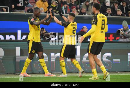 3:1 Goal, celebration, from left Jonathan Tah, Dayot Upamecano, Harry ...