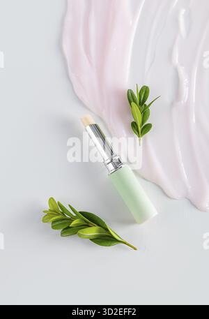 Tube of lip balm and sample on white background, top view Stock Photo ...
