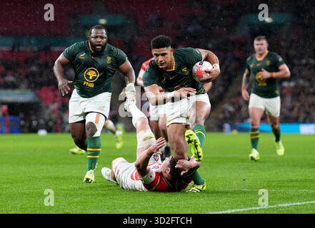 South Africa's Sacha Mngomezulu scores a try during the Quilter Nations ...