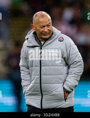 Eddie Jones, the head coach of the Japan rugby team looks on before the ...
