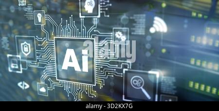 Artificial Intelligence Processor Concept. Abstract server background ...