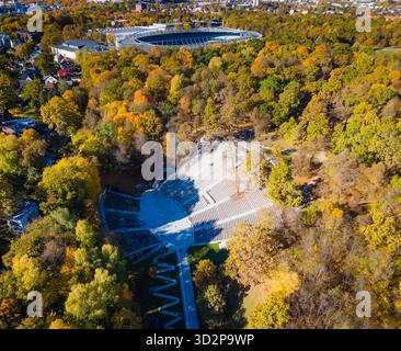 Aerial view of Valley of songs (Dainu slenis) in Kaunas, Lithuania ...