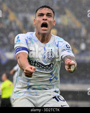 Martin Frese of Hellas Verona celebrates after scoring the goal of 0-1 ...