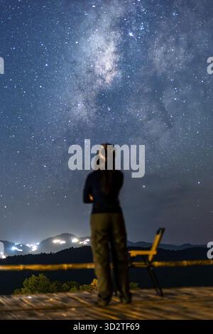 the woman looks at the milky way Stock Photo - Alamy