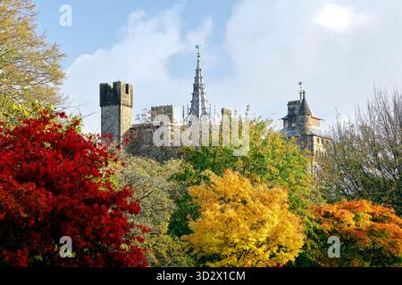 Cardiff Castle taken from Bute Park / Castle Grounds with autumn trees ...