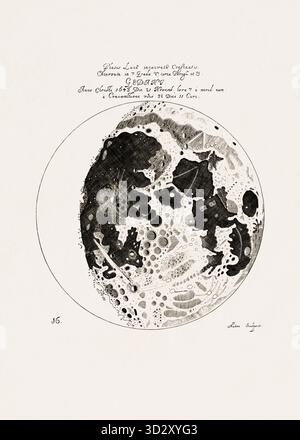 Antique Moon illustration. Astronomy engraving in black and white from ...