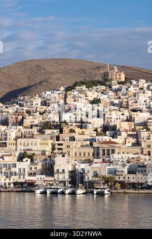 Syros island, Greece, Cyclades capital Ermoupolis cityscape, coastline ...