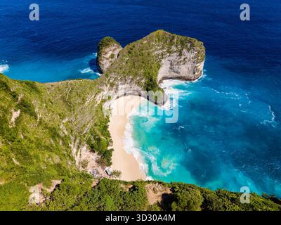 Aerial view of the iconic T-Rex shaped cliffs embracing a secluded ...