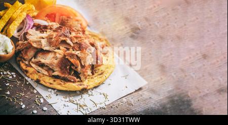 Gyros, shawarma with meat and herbs, on paper Stock Photo - Alamy