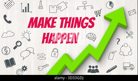 Ascending arrow with icons - Make things happen Stock Photo - Alamy