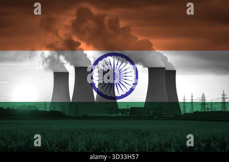 Nuclear Power Plant with Indian National Flag Overlay Symbolising Clean ...