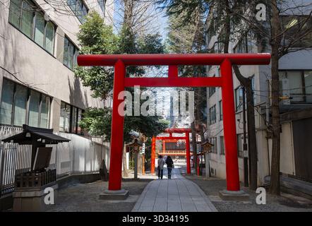 Red Torii gates at Hanazono Shinto Shrine, Shinjuku, Tokyo, Japan Stock ...