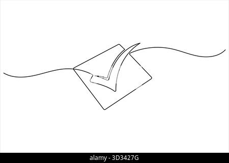 Check mark one line Drawing minimalist outline vector illustration ...