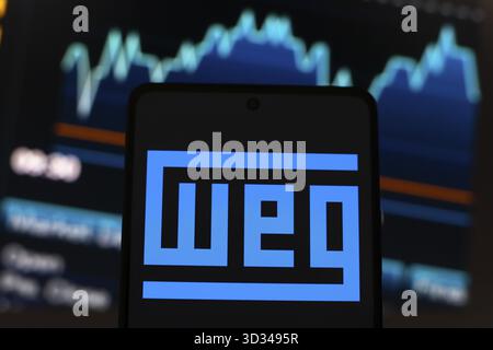 In this photo illustration, the logo of WEG is displayed on the screen ...