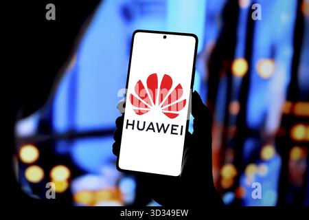 In this photo illustration, the Huawei Technologies logo is displayed ...