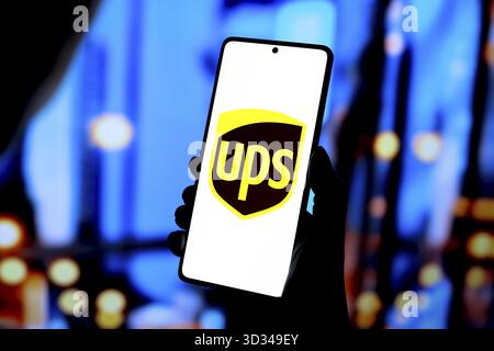 In this photo illustration, the United Parcel Service, Inc. (UPS) logo ...