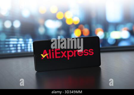 In this photo illustration an AliExpress logo seen displayed on a ...