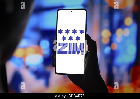 In this photo illustration, the Zim Integrated Shipping Services (ZIM ...