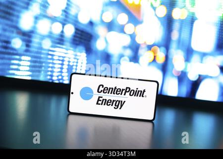 In this photo illustration, the CenterPoint Energy logo is displayed on ...