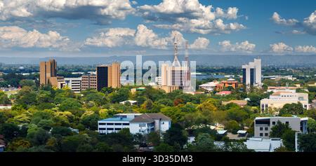 aerial view Gaborone Botswana, Main Mall, government buildings, city ...