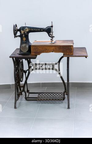 Singer. Sewing machine, famous brand in garment industry. White Hall ...