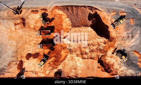 Engineering machinery is sorting and loading iron ore at the Qingdao ...