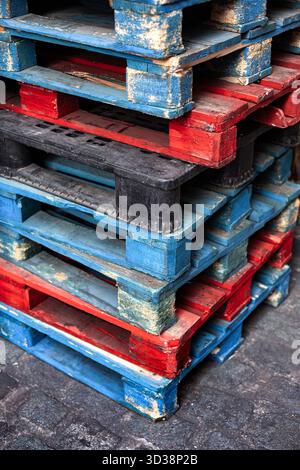 Stack of Old Used and Damaged Wooden Cargo Pallets Outside Stock Photo ...