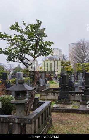 Yanaka cemetry with memorial stone and wooden memorial plaques called ...