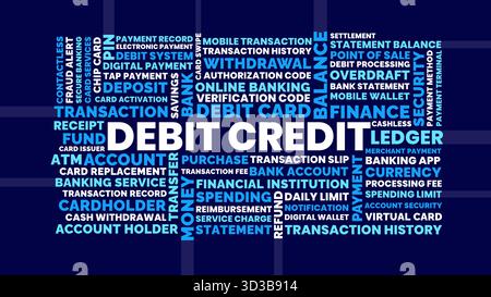 Debit credit financial transaction word cloud, banking and payment ...