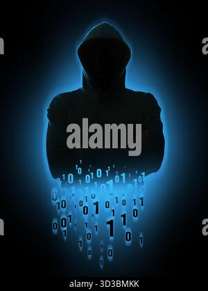 Faceless hacker on code background Stock Photo - Alamy