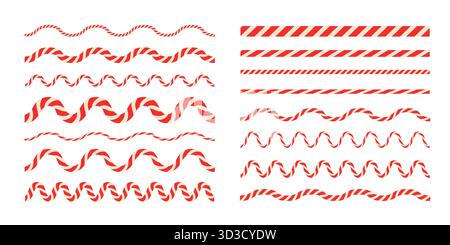Christmas candy cane wave line with red and white striped. Xmas line ...