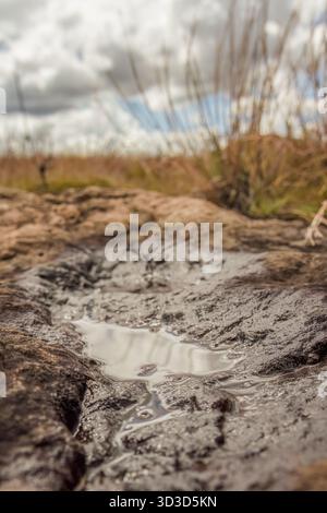A vertical of a puddle in mountains on a cloudy day in Iceland Stock ...