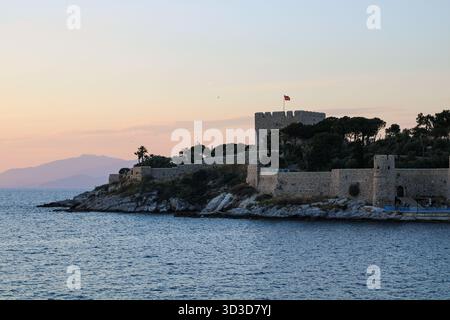 Guvercinada in Kusadasi, Turkey. Historical fortress surrounded by ...