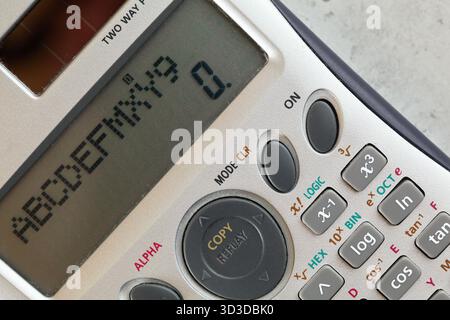 Scientific calculator, closeup detail on display with zero, space for ...