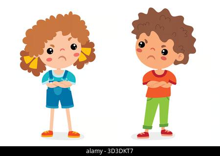 Cartoon Kids Quarrelling Stock Photo - Alamy