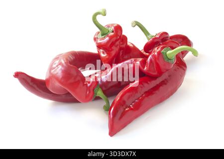 Red Paprikas Isolated On White Stock Photo - Alamy