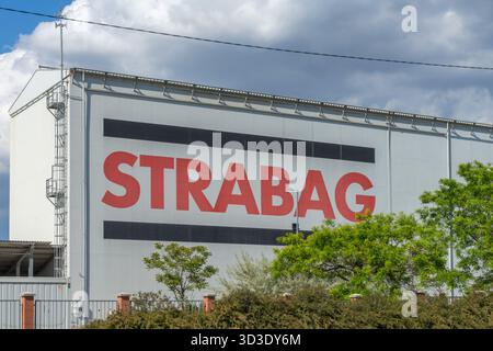 Strabag logo sign. Austrian construction company signboard with brand ...