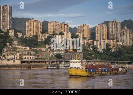 Chongqing, China - August 2019 : Huge cargo ship transporting large ...