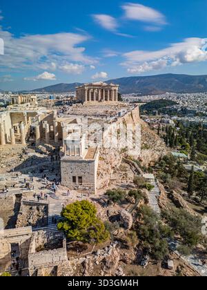 A drone view of the Parthenon Ancient temple in Athens, Greece at ...