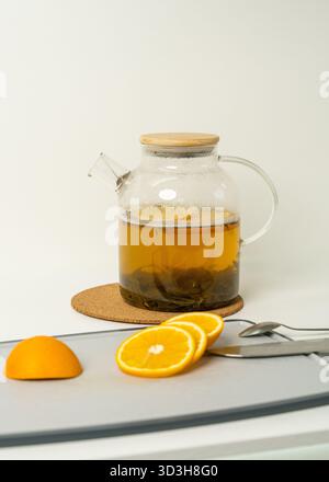 Winter cozy composition with hot tea and traditional Christmas ...