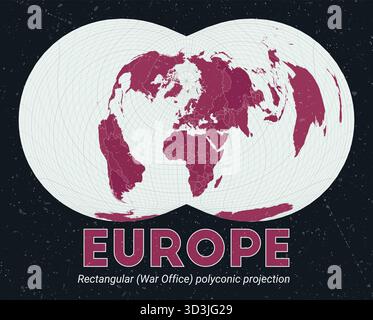 World Map. Rectangular (War Office) polyconic projection. Futuristic ...