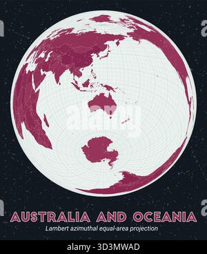 Vector world map. Lambert azimuthal equal-area projection. Plain world ...