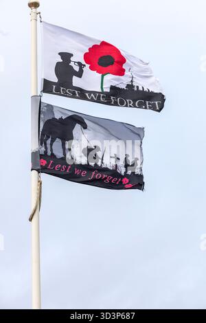 A Lest We Forget flag in Exmouth, Devon Stock Photo - Alamy