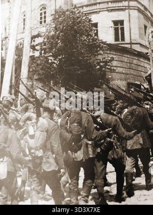 This historical image depicts Soviet infantry crossing the Mius River ...