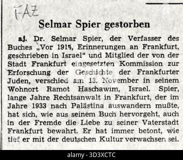 The obituary of Dr. Selmar Spier was also published in the Leo Baeck ...
