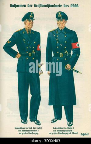 A 1937 page from the NSDAP handbook illustrating the uniforms of the ...
